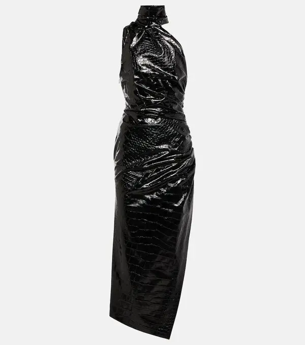 Alaïa Asymmetric Croc-effect Midi Dress - Black