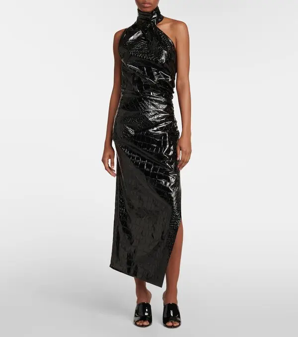 Alaïa Asymmetric Croc-effect Midi Dress