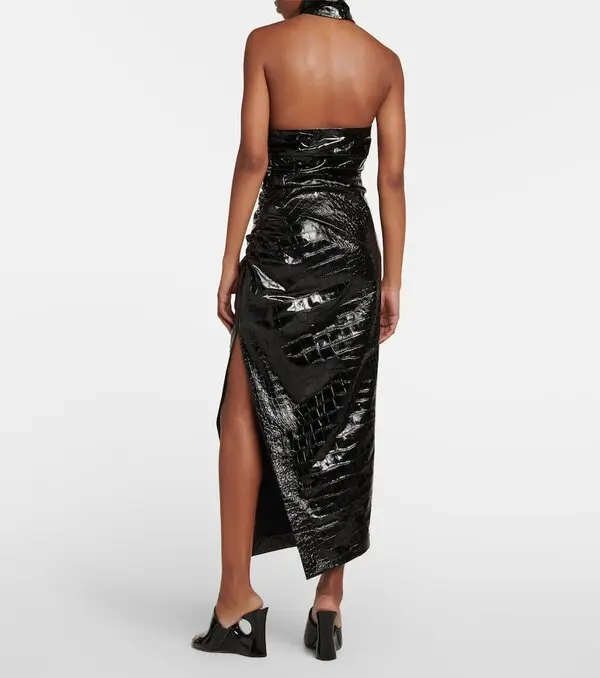 Alaïa Asymmetric Croc-effect Midi Dress