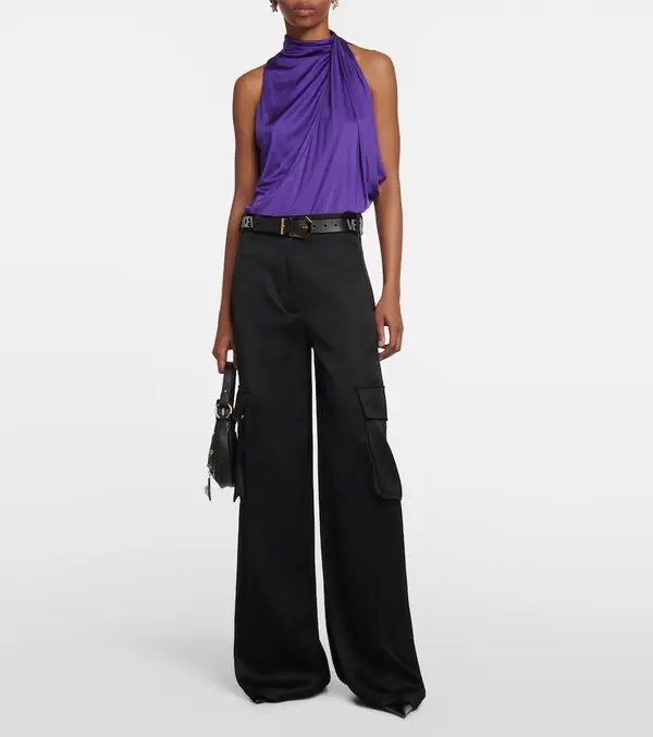 Versace High-rise Wide-leg Satin Cargo Pants - Black