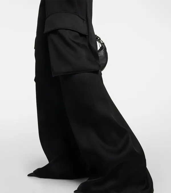 Versace High-rise Wide-leg Satin Cargo Pants - Black