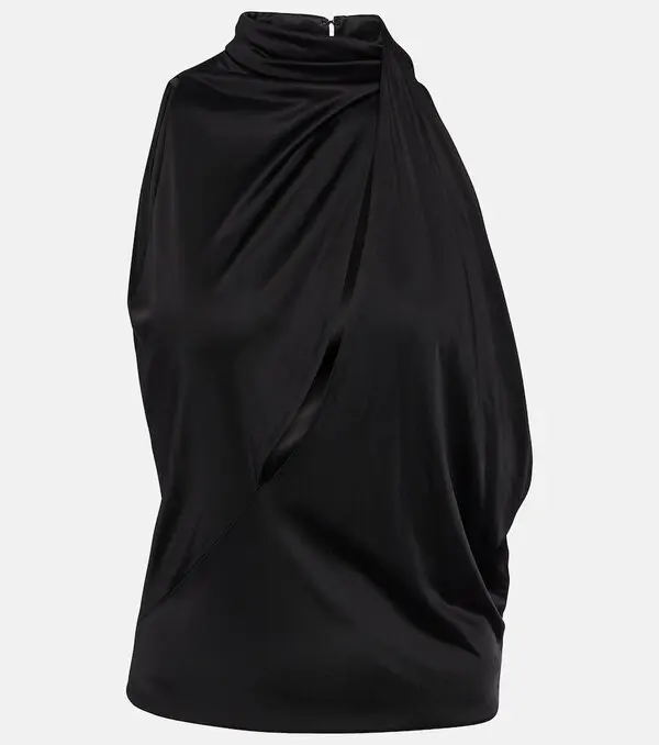 Versace Cutout High Neck Satin Top - Black