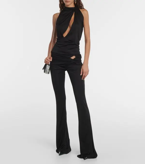 Versace Cutout High Neck Satin Top - Black