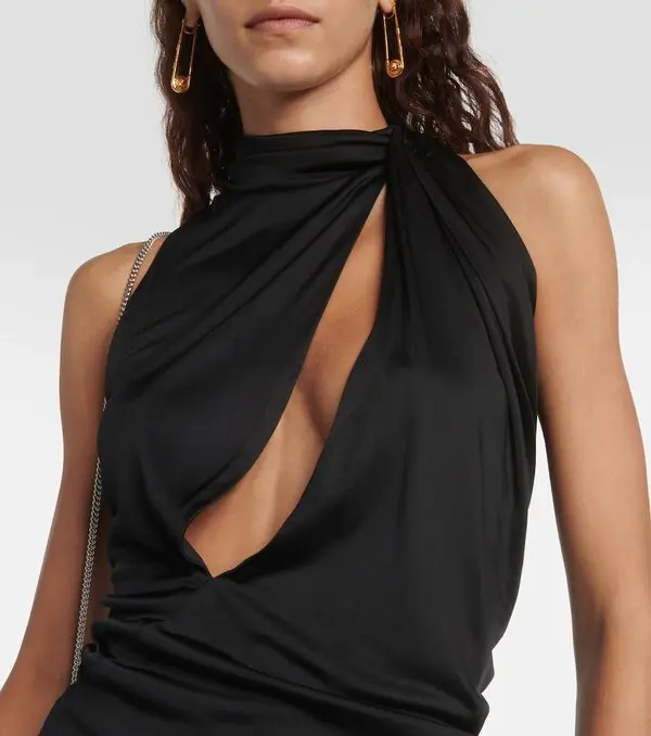 Versace Cutout High Neck Satin Top - Black