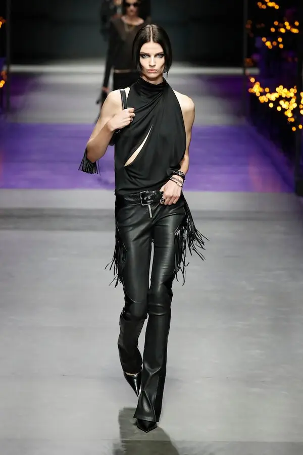 Versace Cutout High Neck Satin Top - Black