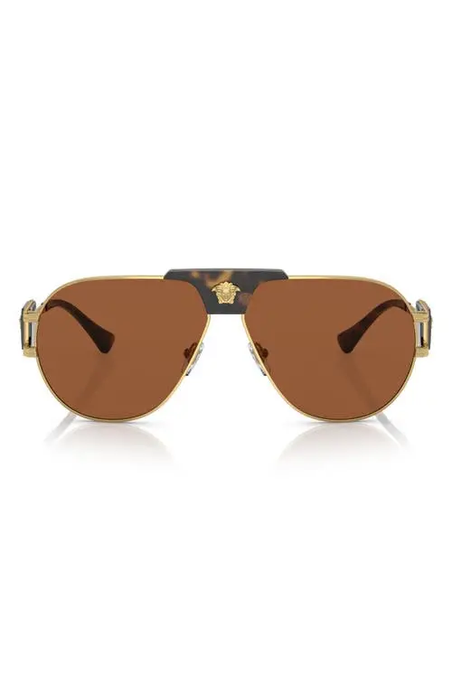 Versace 63mm Oversized Aviator Sunglasses - Dark Brown