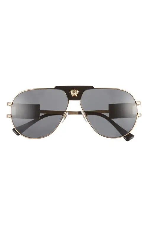 Versace 63mm Oversized Aviator Sunglasses - Gold