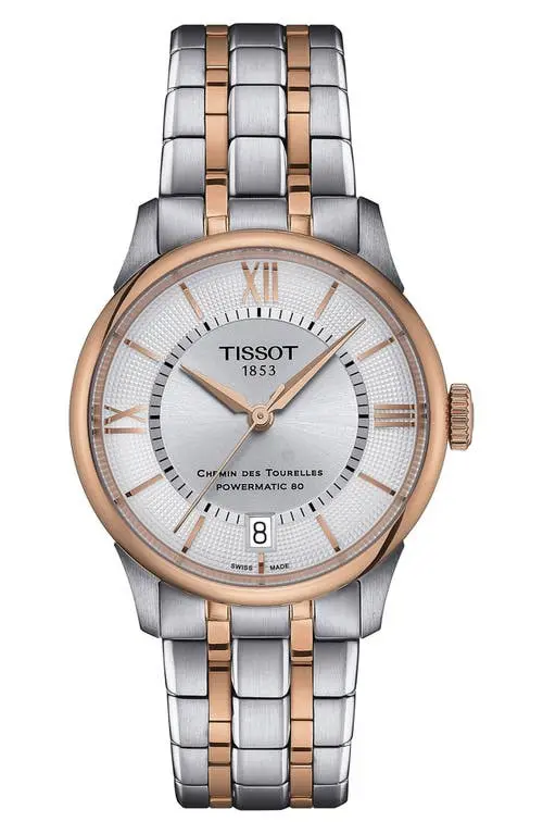 TISSOT Chemin Des Tourelles Powermatic 80 Bracelet Watch - Silver/ Rose Gold
