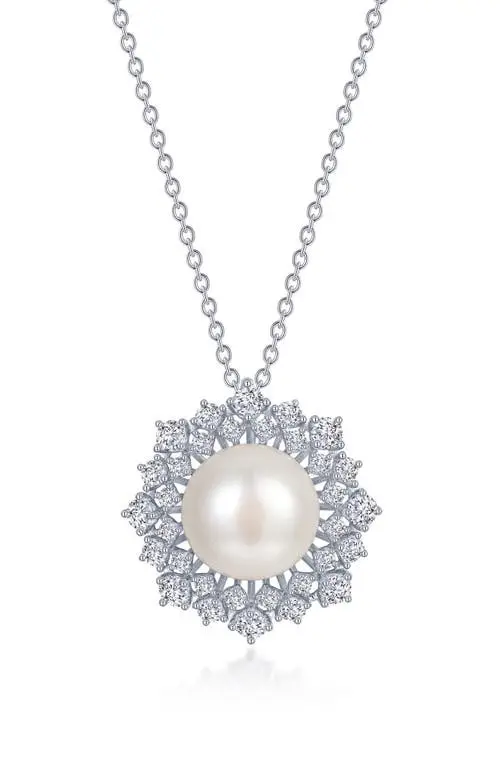 Lafonn Cultured Pearl And Simulated Diamond Halo Pendant Necklace - White