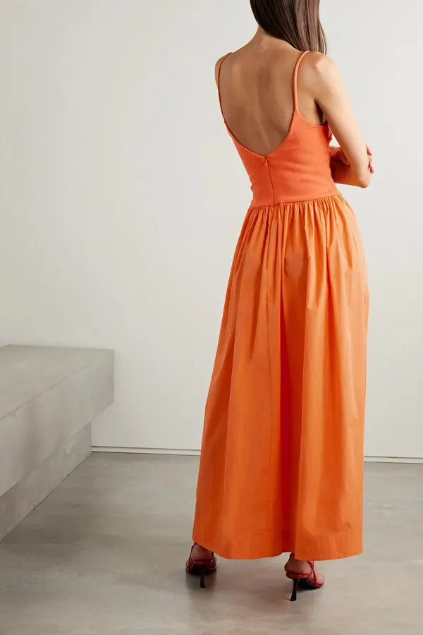 white christmas dresses Orange Cotton Poplin A-Line Deep Neck Maxi Tier Dress 62