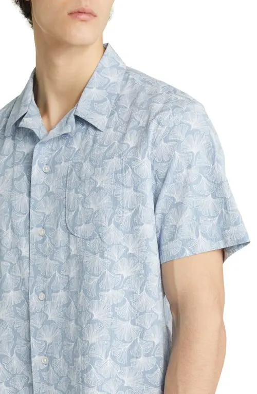 Treasure & Bond Leaf Print Stretch Seersucker Short Sleeve Button-up Shirt