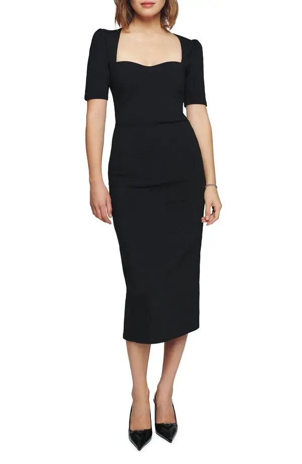 Reformation Clayten Sweetheart Neck Midi Dress In Black - 25% Off |  Editorialist