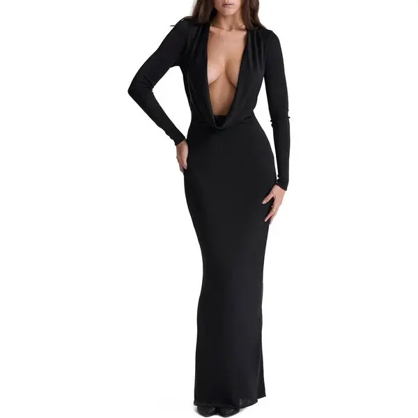 House Of Cb Saskia Plunge Gown In Black - 60% Off | Editorialist