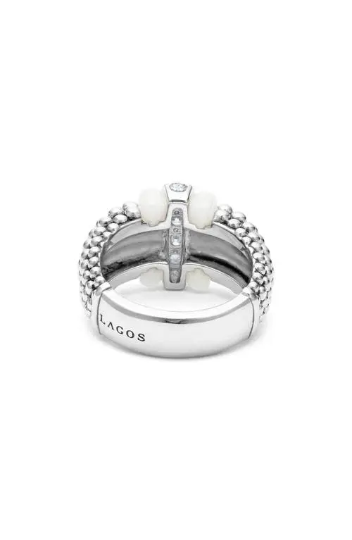Lagos Caviar Ceramic Diamond Ring - White