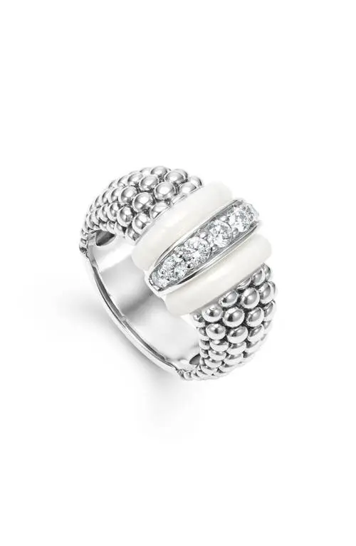 Lagos Caviar Ceramic Diamond Ring - White