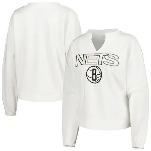 CONCEPTS SPORT Brooklyn Nets Sunray Notch Neck Long Sleeve T-shirt