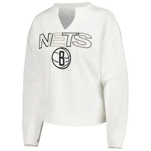 CONCEPTS SPORT Brooklyn Nets Sunray Notch Neck Long Sleeve T-shirt