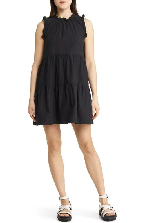 Bp. Ruffle Tiered Cotton Babydoll Dress - Black
