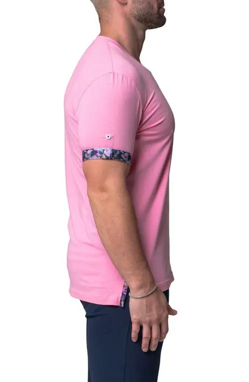 MACEOO Vivaldi Solid Trip V-neck T-shirt - Pink