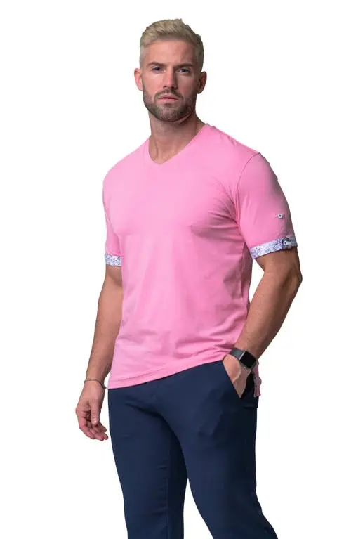 MACEOO Vivaldi Solid Trip V-neck T-shirt - Pink