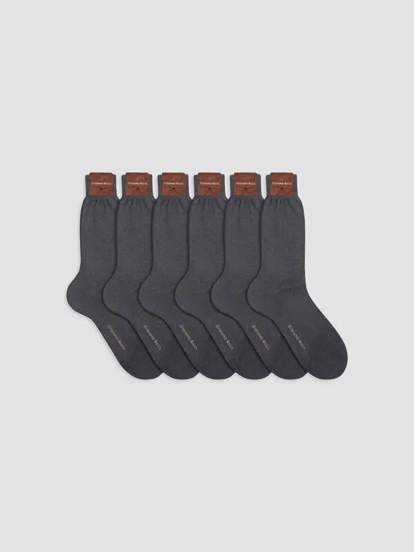 Stefano Ricci 6-pack Solid Cotton Socks - Grey