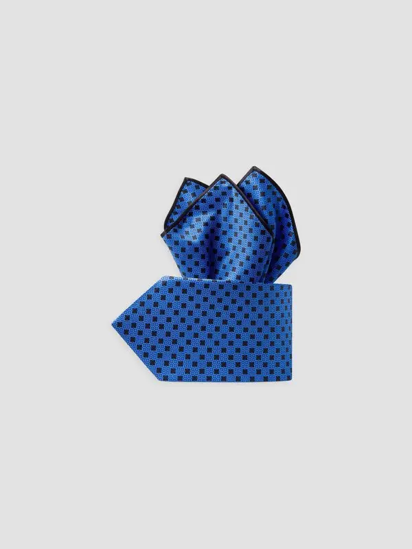 Stefano Ricci Luxury Printed Silk Tie Set - Blue Black