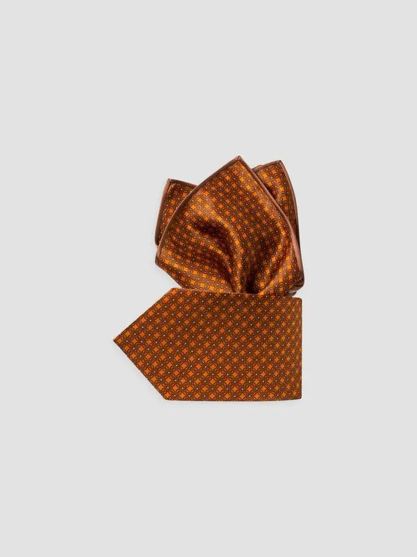 Stefano Ricci Luxury Printed Silk Tie Set - Orange