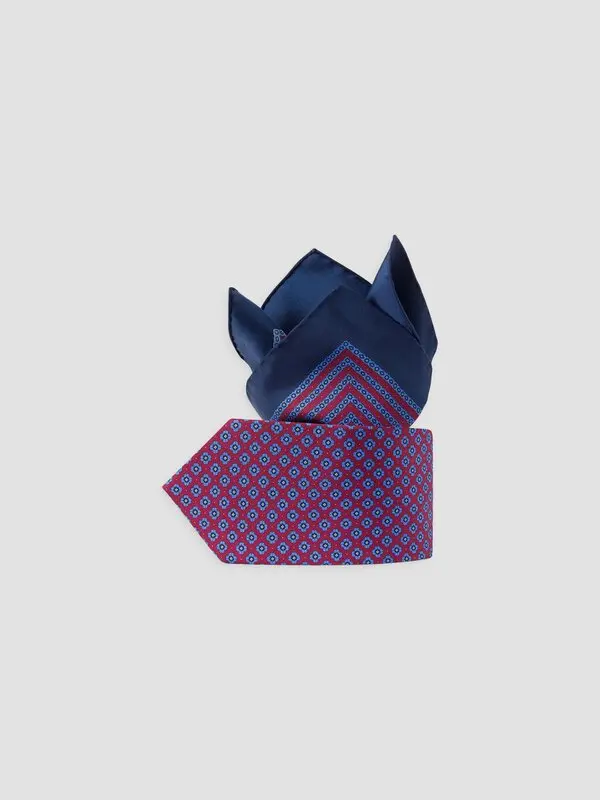 Stefano Ricci Luxury Printed Silk Tie Set - Red Blue