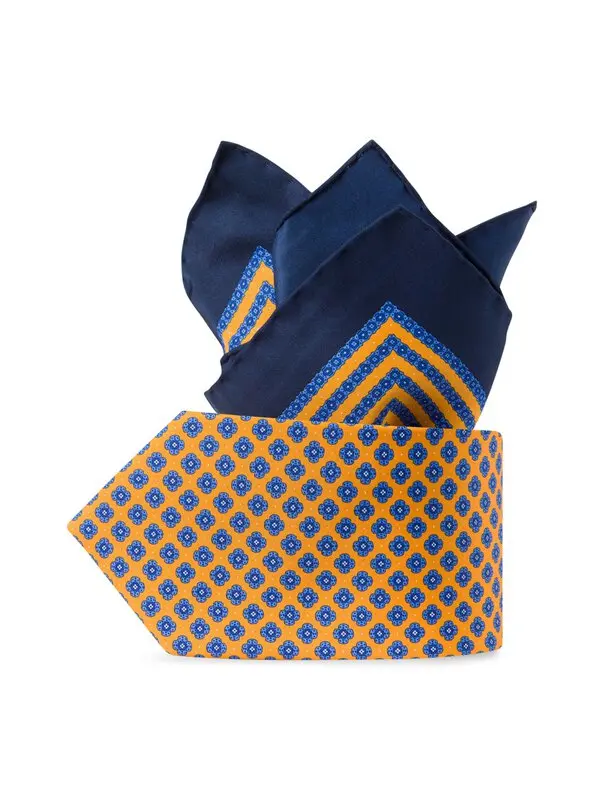 Stefano Ricci Luxury Printed Silk Tie Set - Yellow