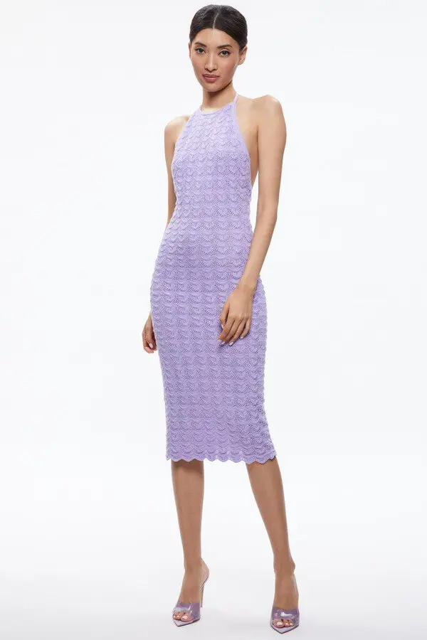 Alice + Olivia Jone Crochet Halter Dress In Navy - 60% Off | Editorialist