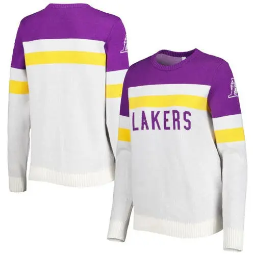 LUSSO Cream Los Angeles Lakers Dominique Pullover Sweater - Purple