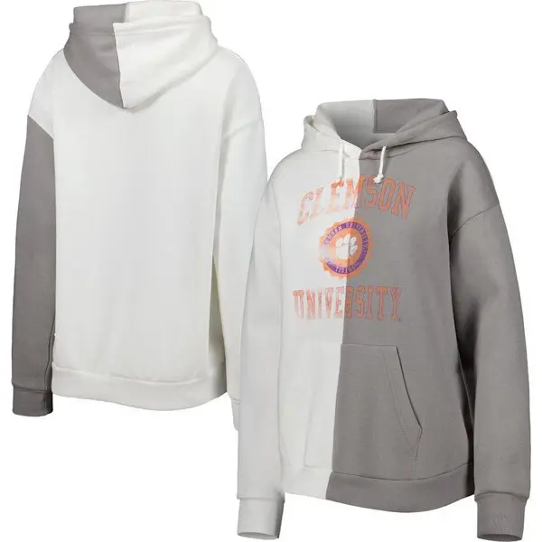 GAMEDAY COUTURE Gray/ Clemson Tigers Split Pullover Hoodie - White