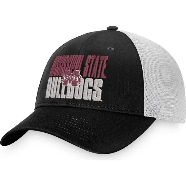 Top Of The World White Mississippi State Bulldogs Stockpile Trucker Snapback Hat - Black