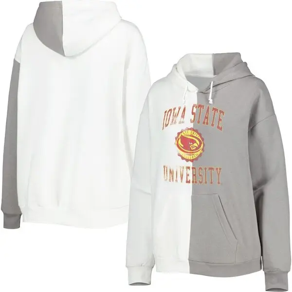 GAMEDAY COUTURE Gray/ Iowa State Cyclones Split Pullover Hoodie - White