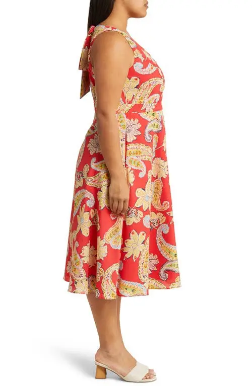 TAHARI ASL Floral Tie Back Midi Dress