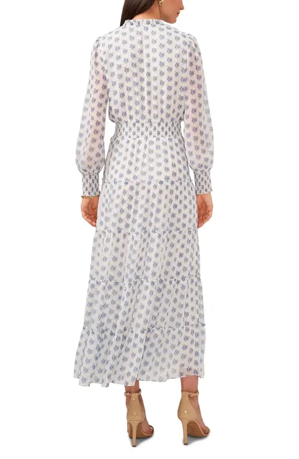 vince camuto women's long sleeve tiered maxi dress Vince Camuto Abstract Print Long Sleeve Tiered Maxi Dress - New Ivory