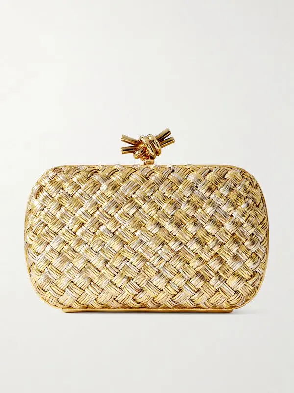 Bottega Veneta Knot Padded Intrecciato Leather Clutch - Gold