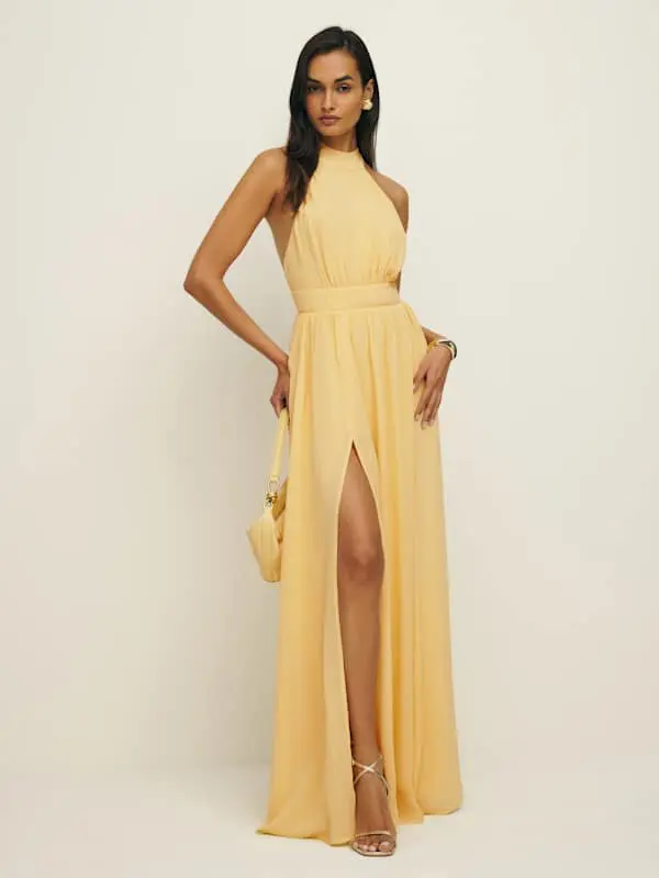 REFORMATION Andee Halter Maxi Dress - Yellow