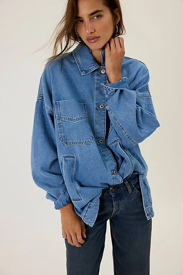 Free People We The Free Madison City Denim Jacket - Blue