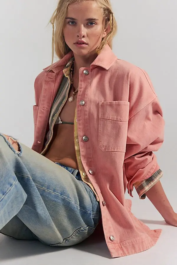 Free People We The Free Madison City Denim Jacket - Lychee Blush