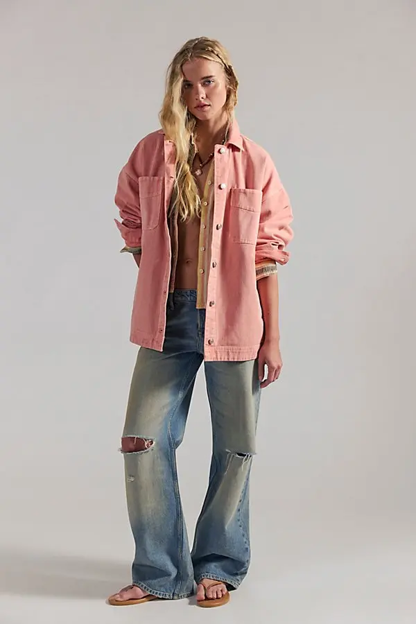 Free People We The Free Madison City Denim Jacket - Lychee Blush