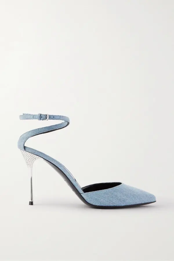 SERGIO ROSSI Area Crystal-embellished Denim Pumps