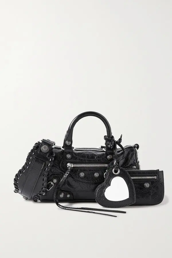 Balenciaga Arena Studded Crinkled-Leather Tote In Black - 30
