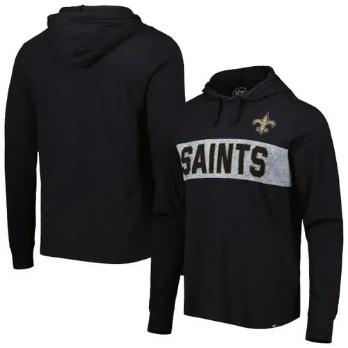 '47 New Orleans Saints Field Franklin Hooded Long Sleeve T-shirt - Black