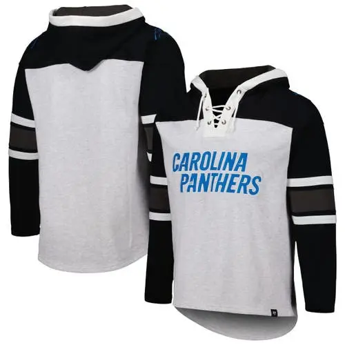 '47 Carolina Panthers Heather Gridiron Lace-up Pullover Hoodie
