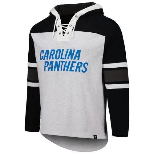 '47 Carolina Panthers Heather Gridiron Lace-up Pullover Hoodie