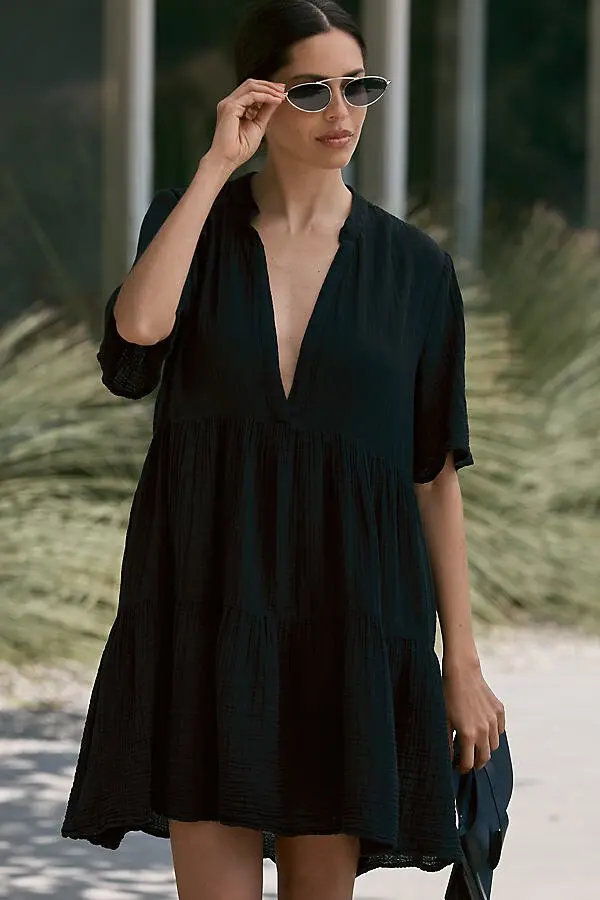 Anthropologie The Kallie Flowy Tunic Dress - Black