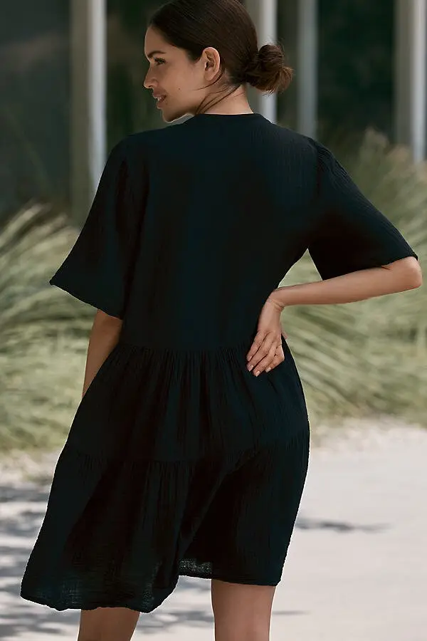 Anthropologie The Kallie Flowy Tunic Dress - Black | Editorialist