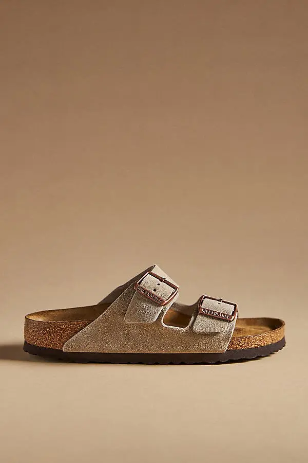 BIRKENSTOCK Arizona Suede Soft Footbed Sandals - Taupe