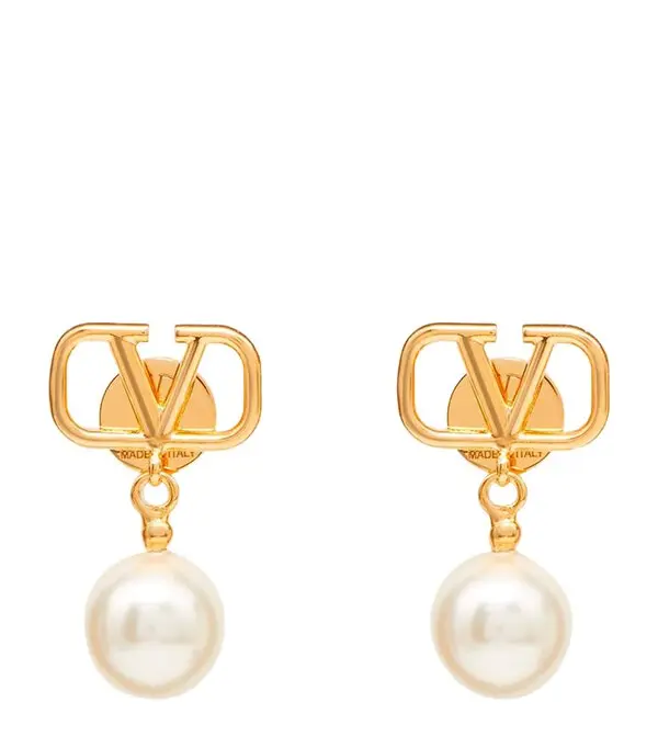 Valentino Garavani Swarovski Pearl Vlogo Earrings - Gold